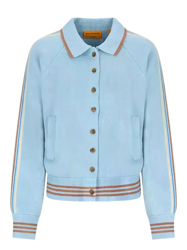 Guest In Residence Striped Button Cardigan - Blue