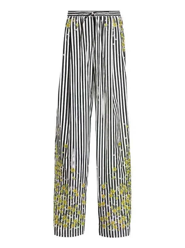 Dolce & Gabbana Floral Embroidered Poplin Trousers - Black