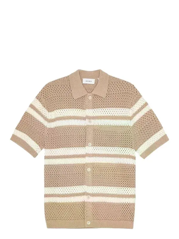 LES DEUX Gianni Striped Knit Polo Shirt - Neutrals