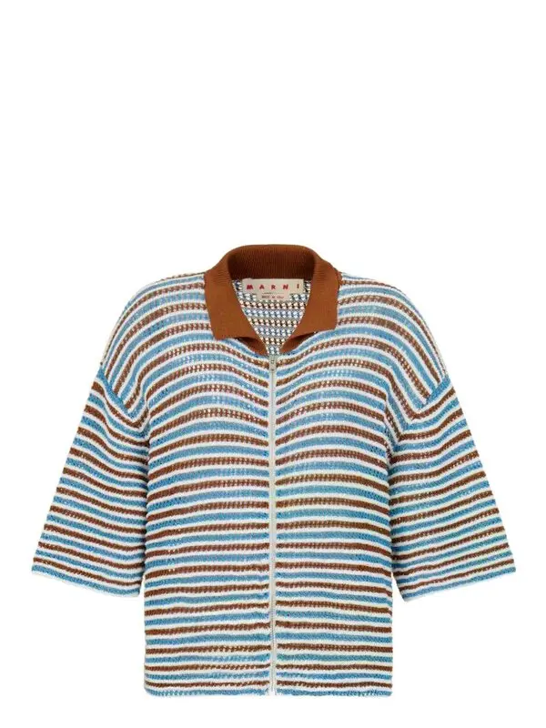 Marni Striped Crochet Zip-up Cardigan - Brown