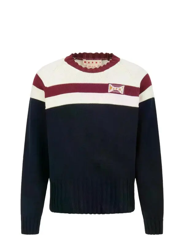 Marni Colour-block Striped Cotton Crewneck Sweatshirt - Blue