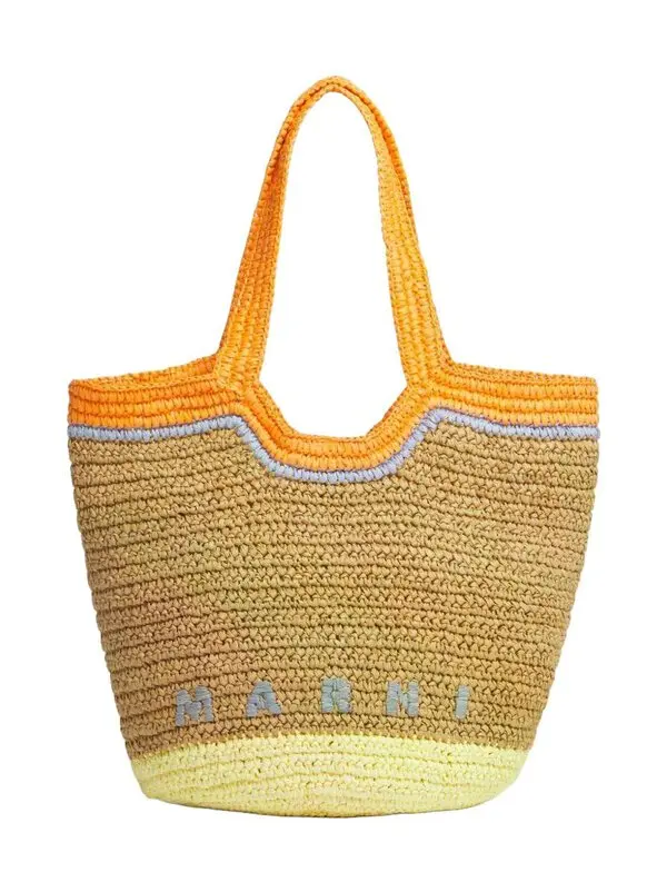 Marni Raffia Logo Shoulder Bag - Brown