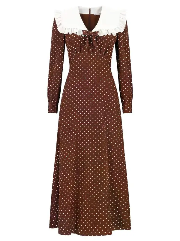 Alessandra Rich Polka-dot Ruffled Silk Dress - Brown