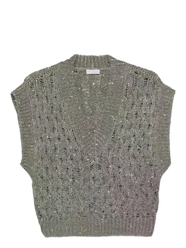 Brunello Cucinelli Sequin V-neck Knitted Vest - Grey