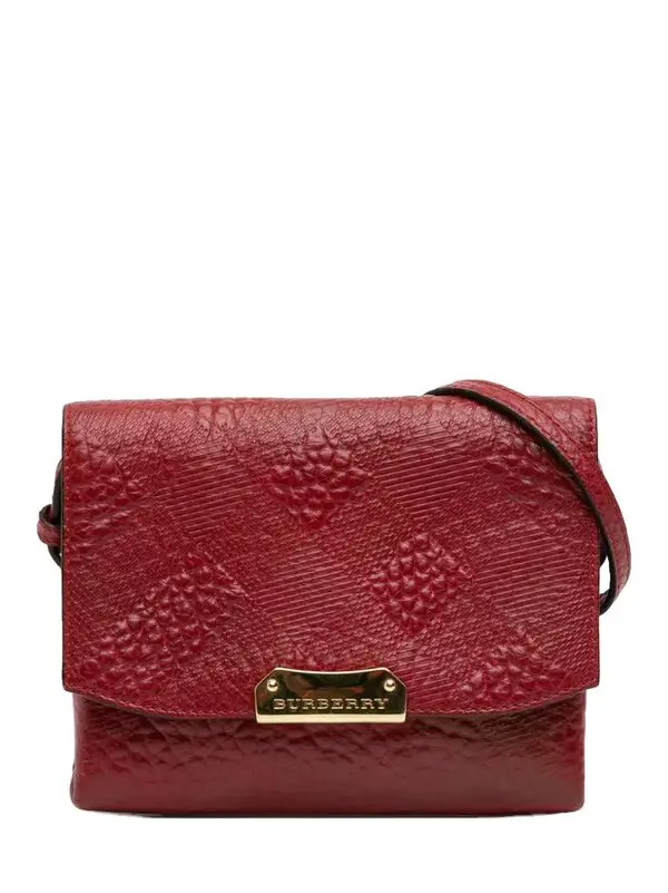 Burberry Embossed Grain Check Leather Langley Crossbody Bag - Red