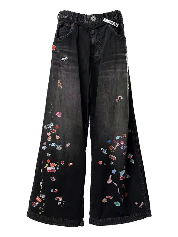 Mihara Yasuhiro Sticker-printed Wide-leg Jeans - Black