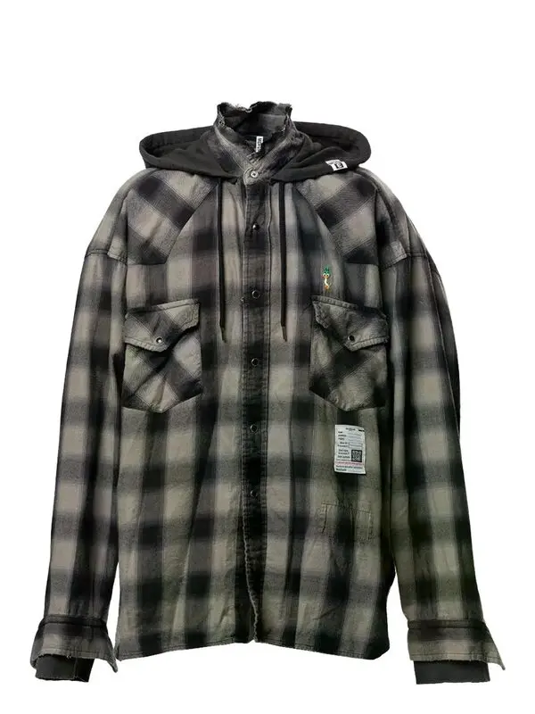Mihara Yasuhiro Checkered Hooded Shirt - Black