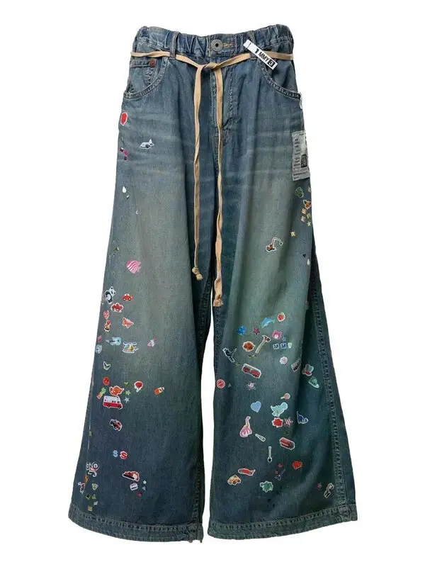 Mihara Yasuhiro Sticker Detailed Wide-leg Jeans - Blue