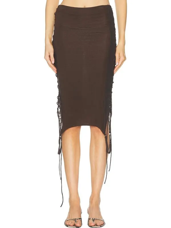 JADE CROPPER Side Tie Midi Skirt - Dark Brown