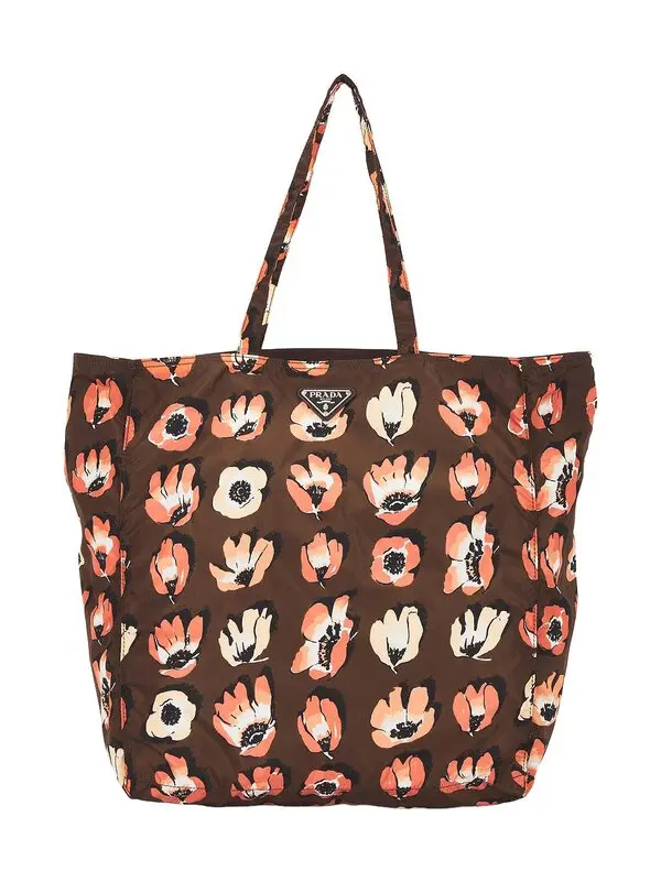 Prada Floral Tessuto Stampato Tote Bag - Cacao