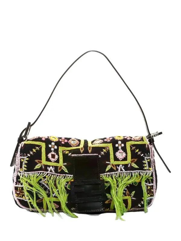 Fendi 2000s Mamma Baguette With Beaded Fringe - Black