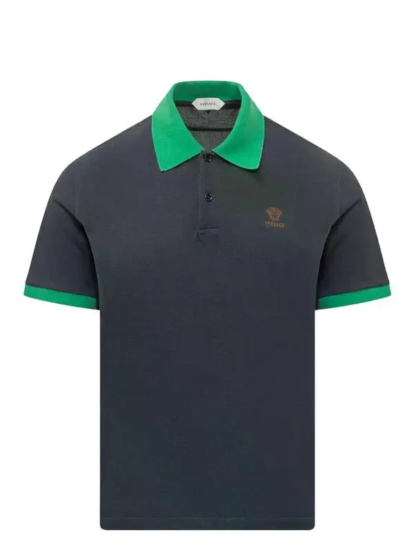 Versace Logo Pique Polo Shirt - Grey
