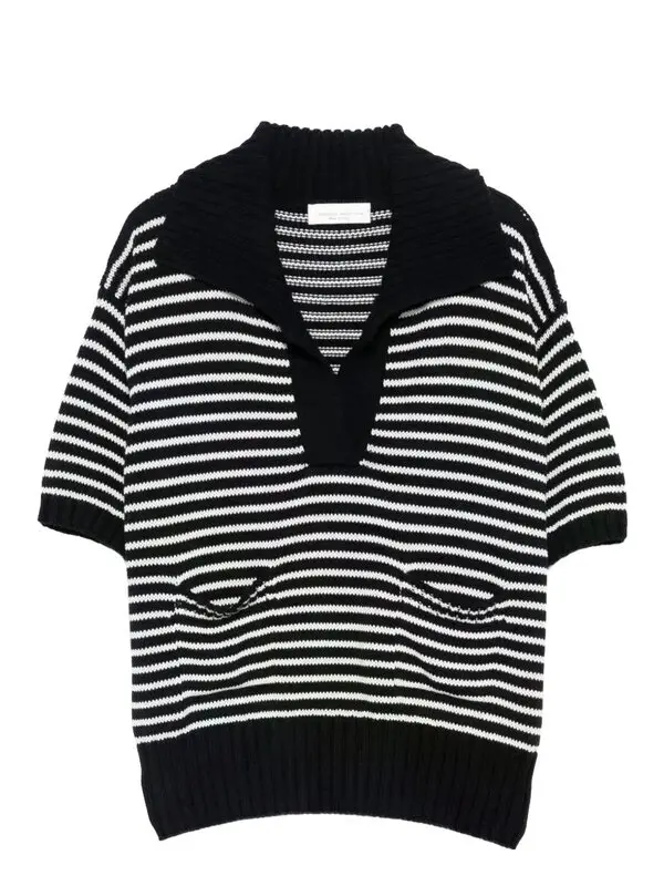 ROBERTO COLLINA V-neck Striped Knitted Sweater - Blue