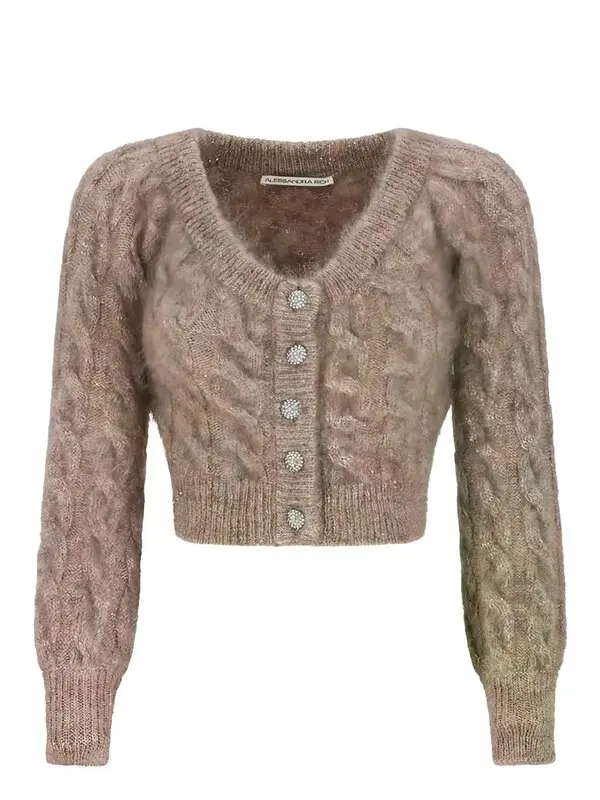 Alessandra Rich Sequin Cable-knit Cardigan - Neutrals
