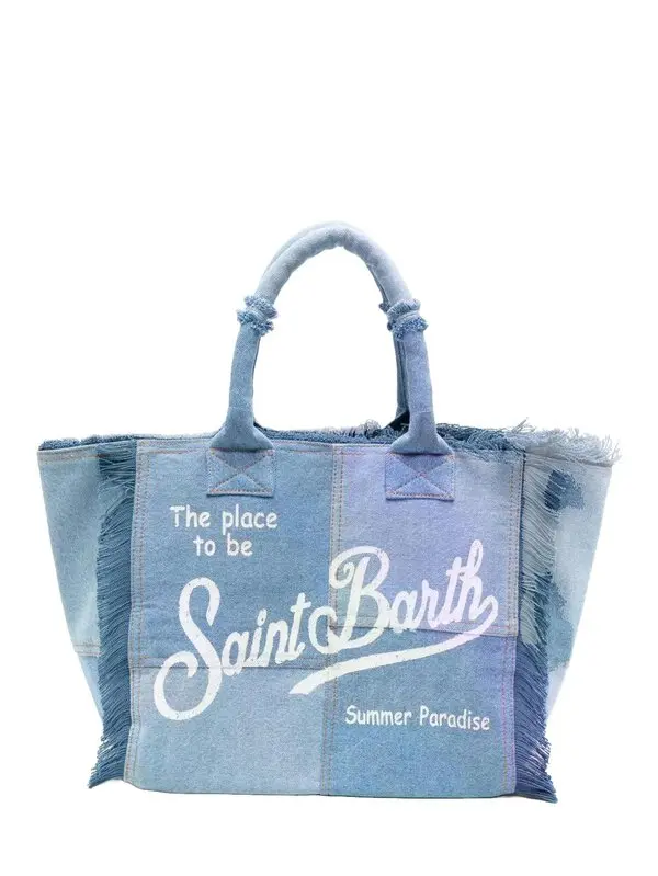MC2 SAINT BARTH Fringed Denim Tote Bag - Blue