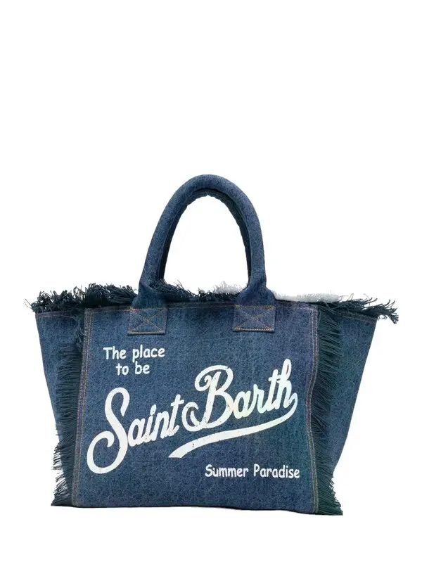MC2 SAINT BARTH Fringed-detail Logo-print Tote Bag - Blue