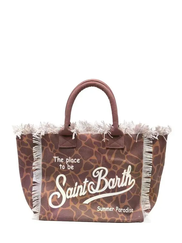 MC2 SAINT BARTH Giraffe-print Tote Bag With Fringed Trim - Brown