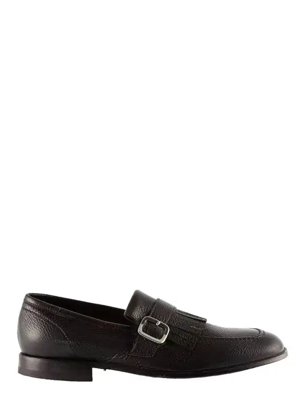 GREEN GEORGE Fringed Buckle Leather Loafers - Brown