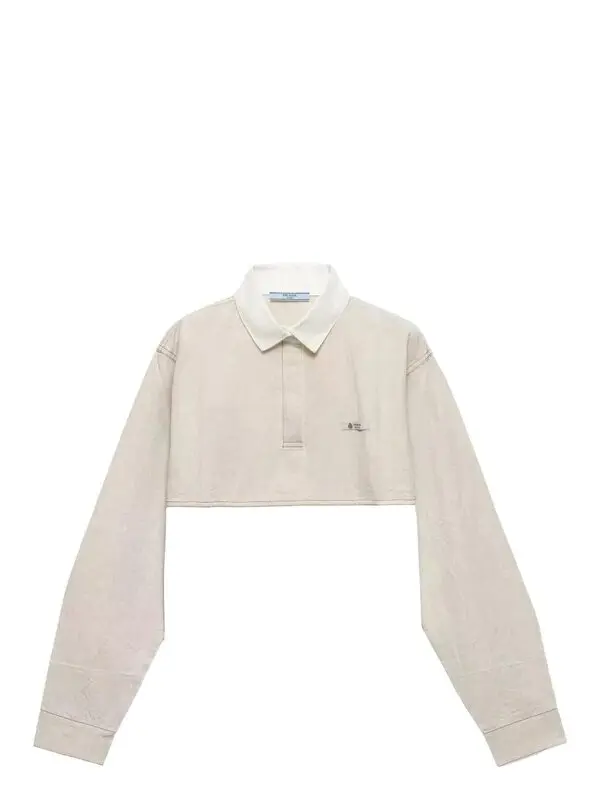 Prada Chambray And Jersey Polo Shirt - Neutrals