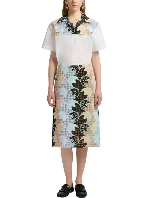 Marni Floral-pattern Knitted Midi Skirt - Blue