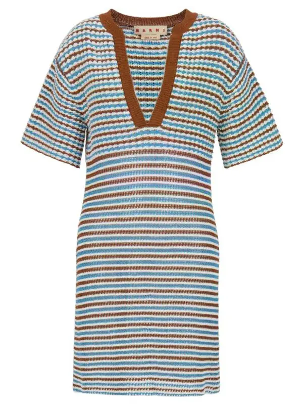 Marni Striped Crochet A-line Dress - Blue
