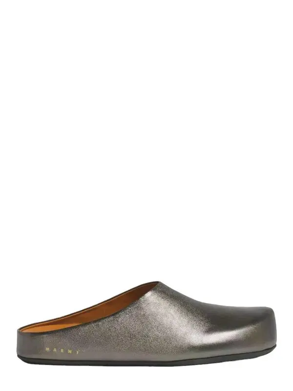 Marni Metallic Logo Print Sabots - Grey