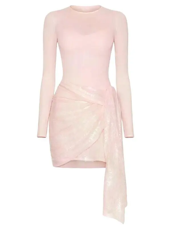 AREA Sequin Draped Mini Cocktail Dress - Pink