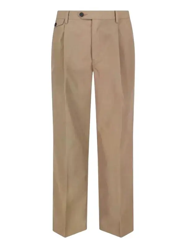 DUNST Buttoned Front-pleat Trousers - Brown