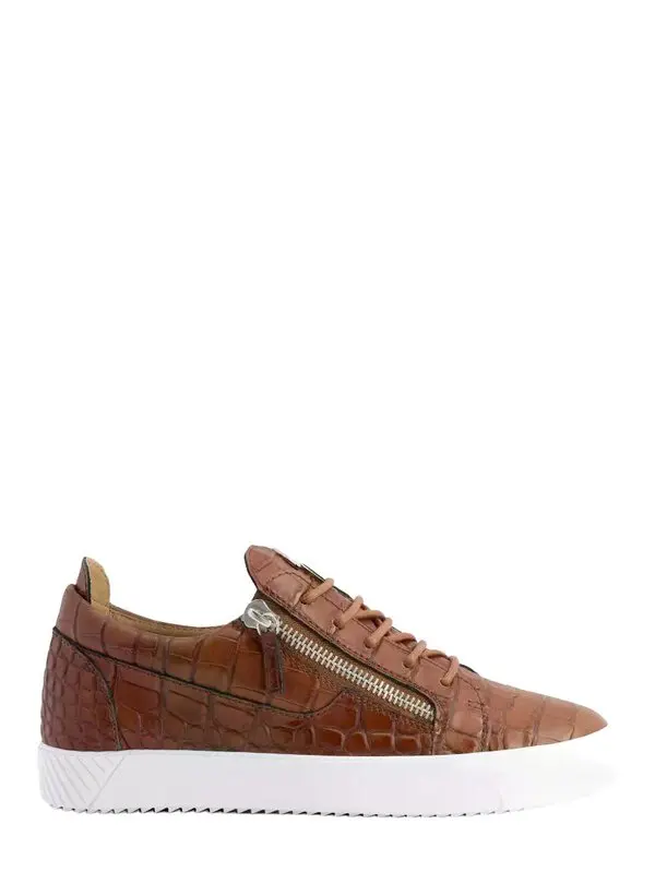 GIUSEPPE ZANOTTI Frankie Crocodile Print Leather Sneakers - Brown