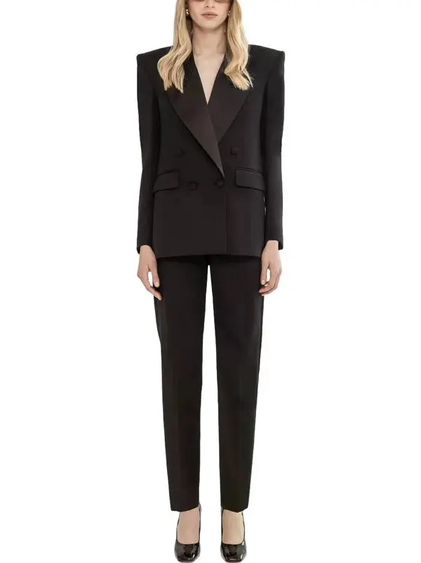 NISSA Wool Tuxedo Blazer - Black