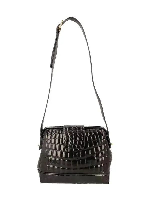 Vintage Crocodile-effect Shoulder Bag - Black