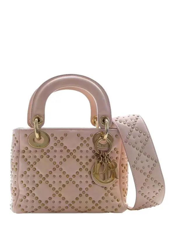 Dior Mini Lambskin Cannage Studded Lady Satchel - Pink