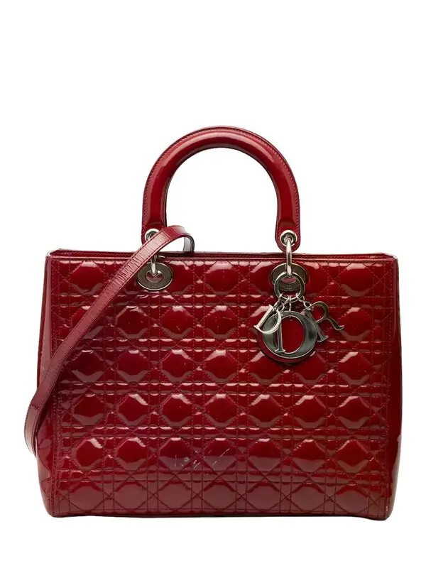 Dior 2014 Large Patent Cannage Lady Satchel - Red