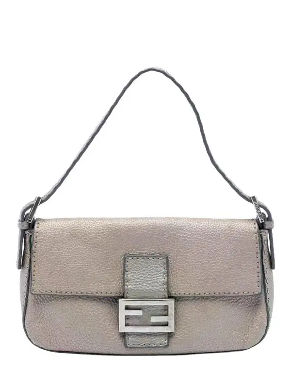 Fendi 2000-2010 Metallic Selleria Leather Baguette - Silver
