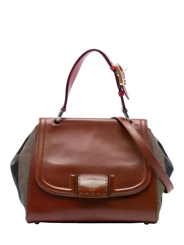 Fendi Leather And Pequin Canvas Silvana Satchel - Brown