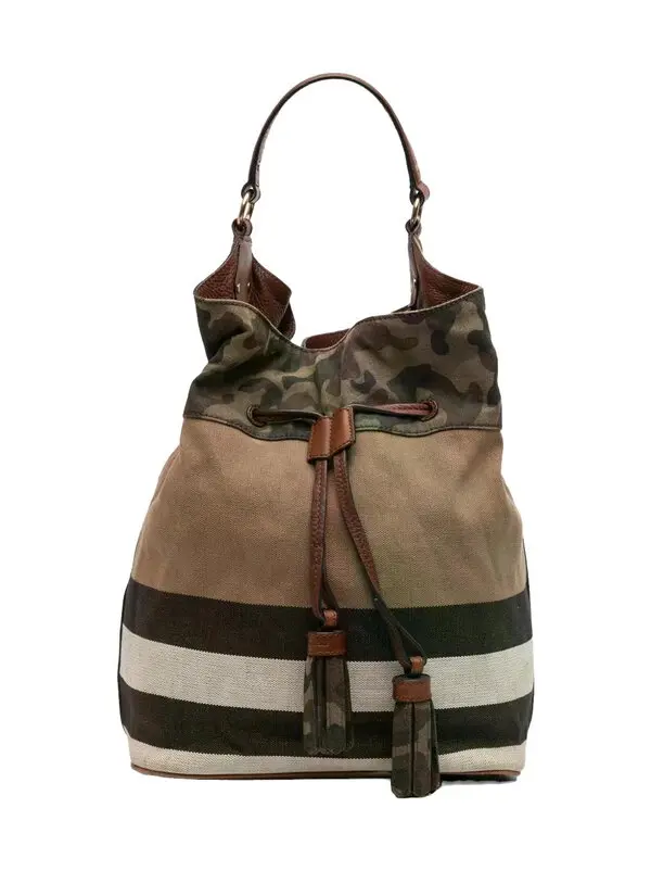 Burberry Mega Check Canvas Camouflage Susanna Tassel Bucket Bag - Brown
