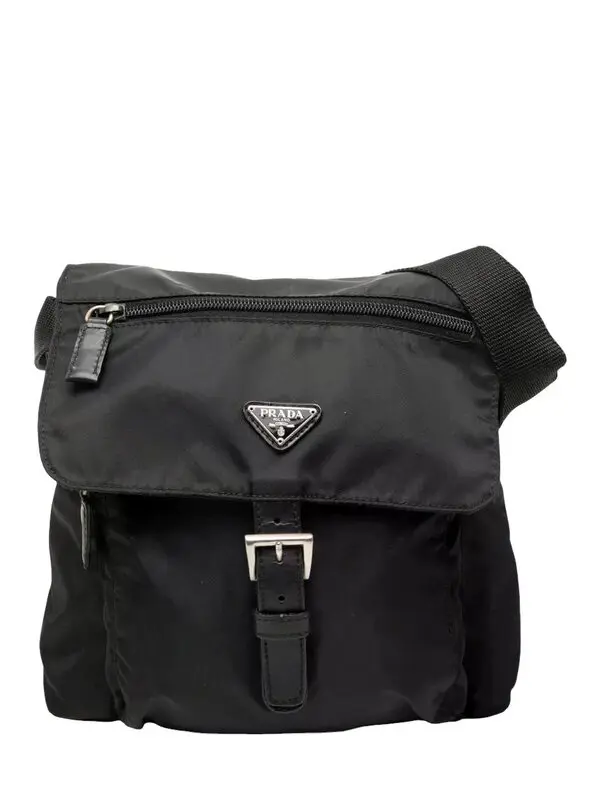 Prada 2000-2012 Tessuto Zip Buckle Messenger Bag - Black