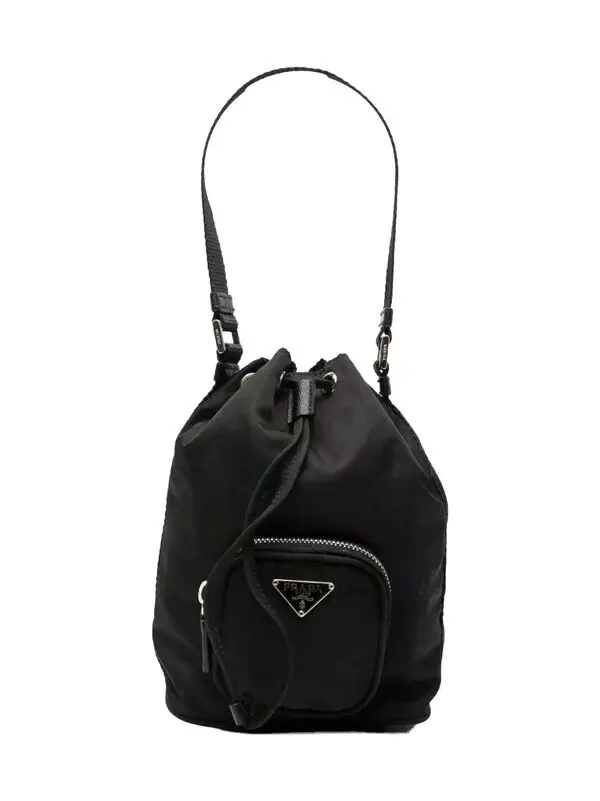 Prada Mini Tessuto Drawstring Bucket Bag - Black