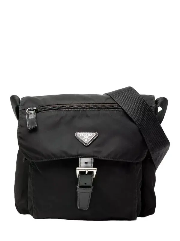 Prada Tessuto Zip Buckle Messenger Bag - Black