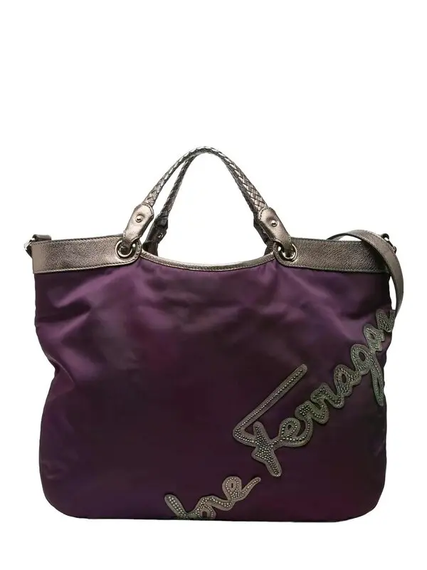 FERRAGAMO Nylon Crystal Embellished Satchel - Purple