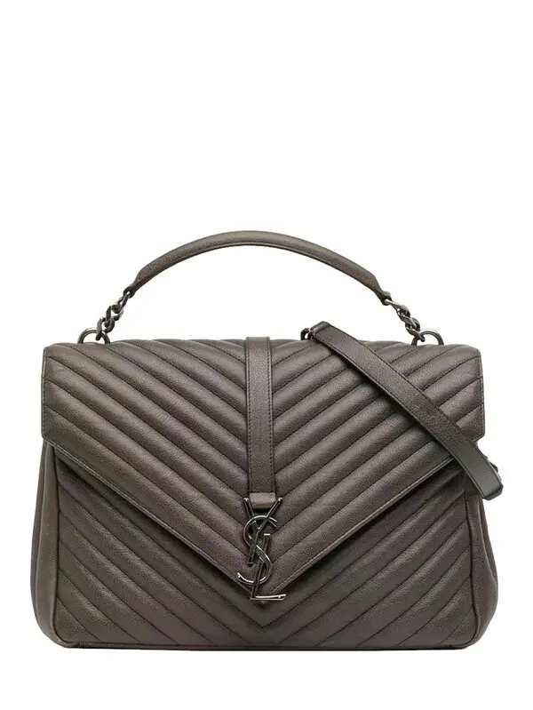 Saint Laurent 2016 Large Chevron Sheepskin Monogram College Satchel - Brown
