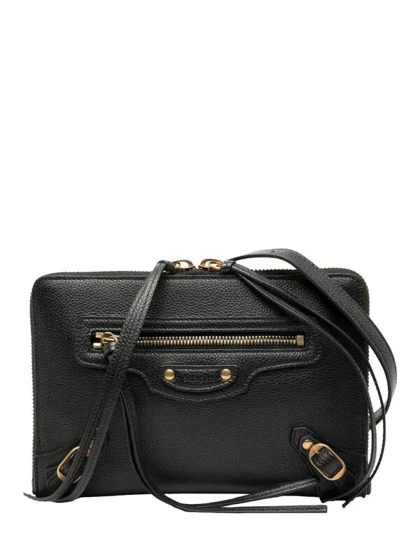 Balenciaga Pebbled Leather Neo Classic City Pouch Crossbody Bag - Black
