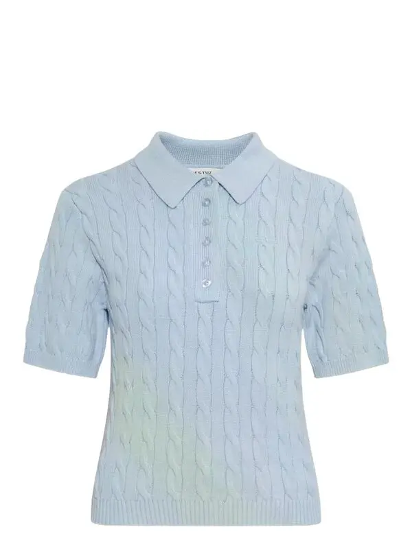 GESTUZ Cable-knit Polo Top - Blue