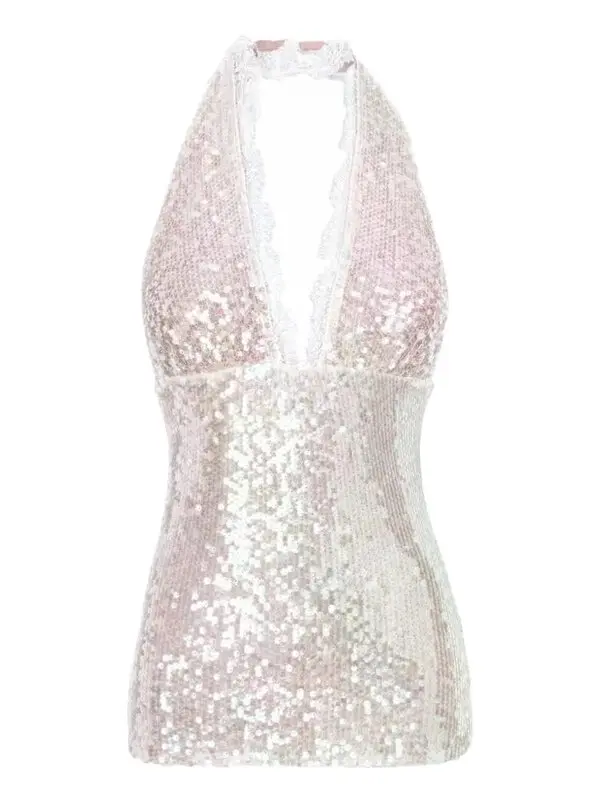 MANURI Sequin Lace Halter Top - Neutrals