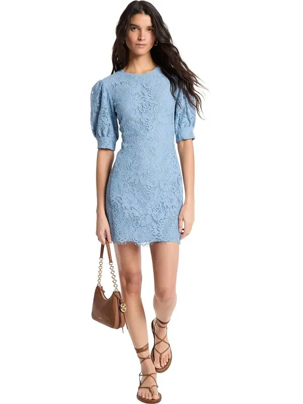 Michael Kors Corded Floral Lace Mini Dress With Blouson Sleeves - Blue