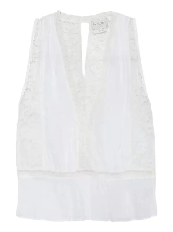 FORTE_FORTE Lace-detail Ruffled Top - White