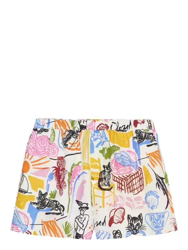 Closed Printed Shorts - White