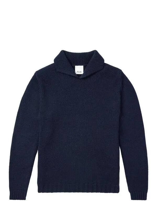 ALLUDE Shawl-collar Virgin Wool And Cashmere-blend Sweater - Blue
