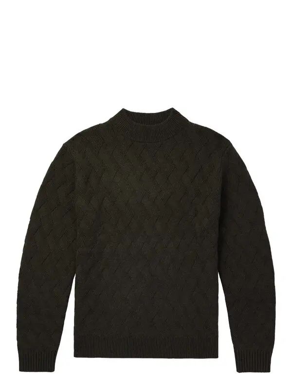 ALLUDE Cable-knit Wool And Cashmere-blend Mock-neck Sweater - Green