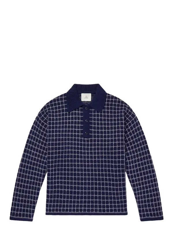 THE ELDER STATESMAN Dume Checked Cashmere And Silk-blend Polo Shirt - Blue